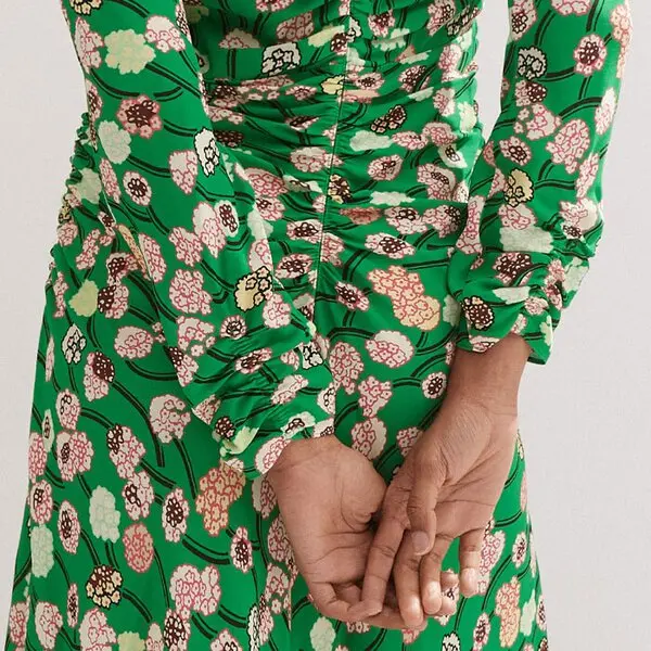 lantana flower print midi dress Me+Em Lantana Flower Print Midi Dress In Green/Pink/Multi - 60% Off
