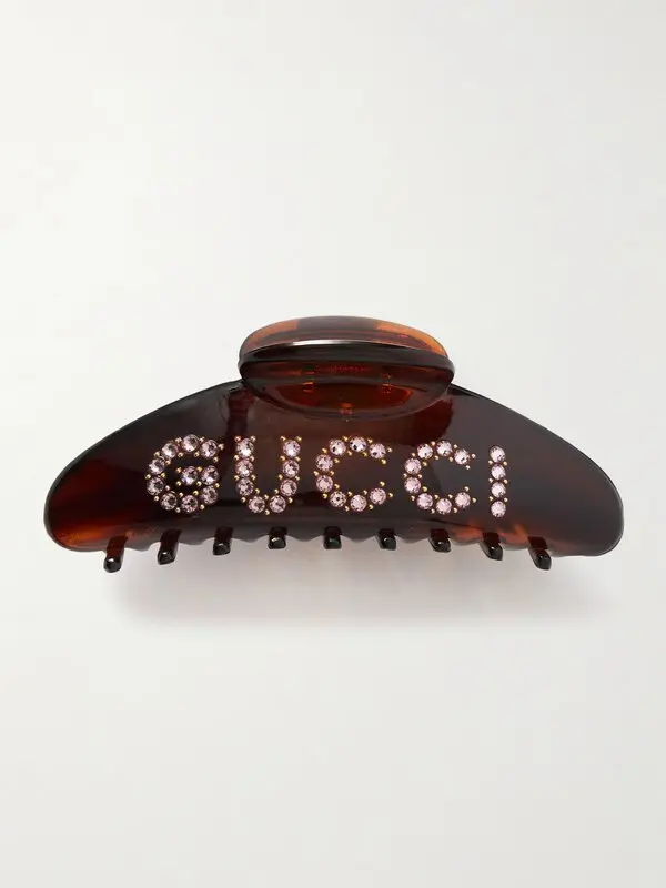 Gucci Crystal-Embellished Hair Clip - Brown | Editorialist display picture 2