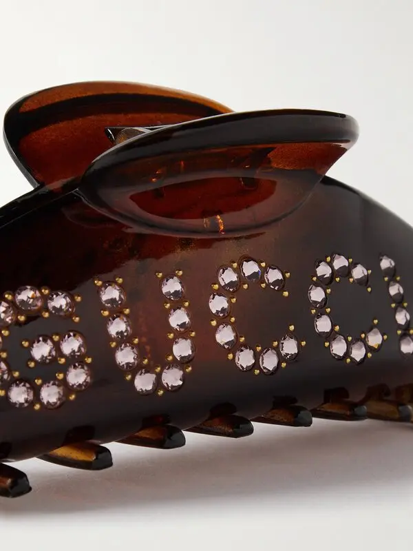 Gucci Crystal-Embellished Hair Clip - Brown | Editorialist