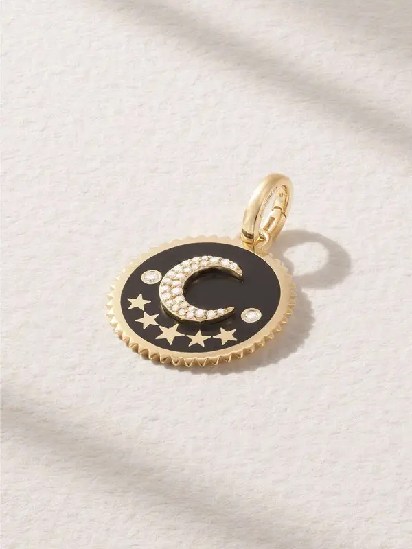 FOUNDRAE Crescent 18-karat Diamond, And Enamel Pendant
