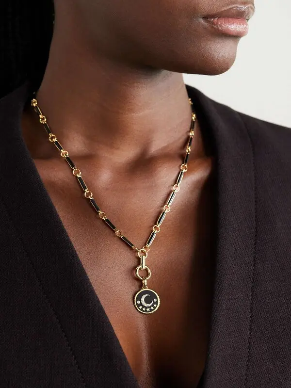 FOUNDRAE Crescent 18-karat Diamond, And Enamel Pendant