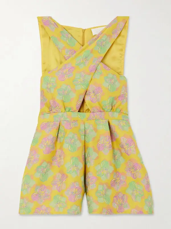 DESTREE Louis Floral-jacquard Playsuit - Yellow