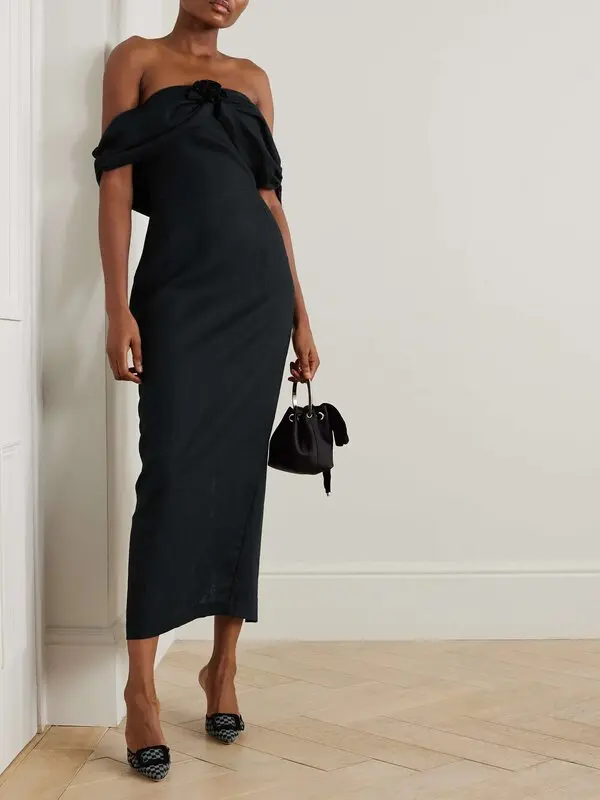 Bernadette Serena AppliquD Linen Maxi Dress In Black - 70% Off |  Editorialist