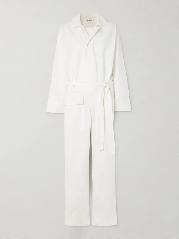 Victoria Beckham Belted Cotton-twill Jumpsuit - White