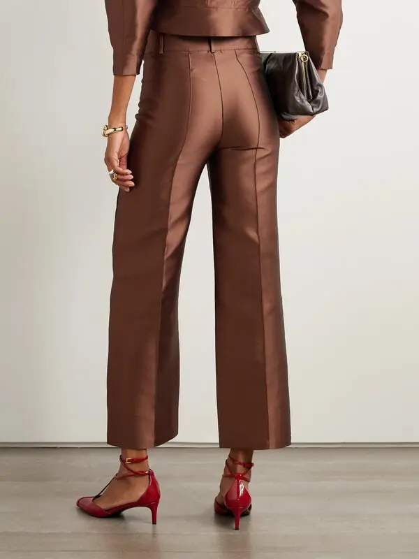 DESTREE Yoshi Cropped Taffeta Flared Pants - Brown