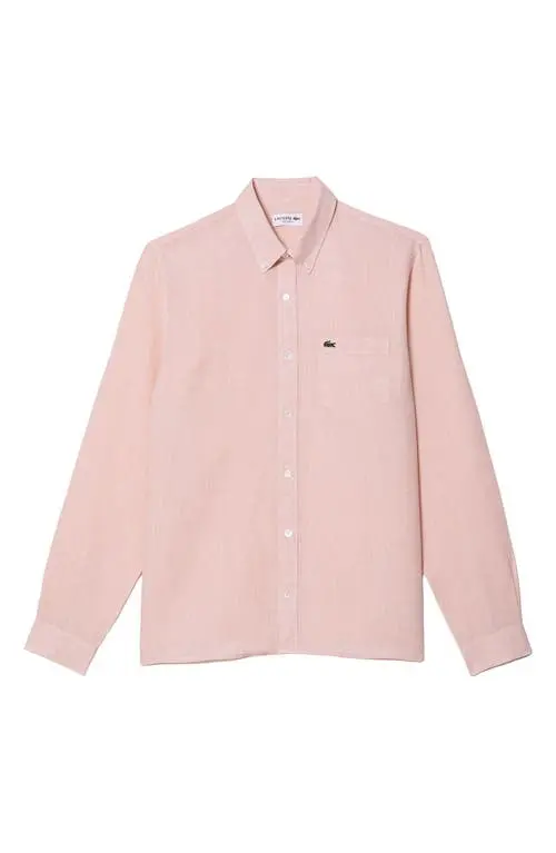Lacoste Regular Fit Linen Button-down Shirt - Flamingo
