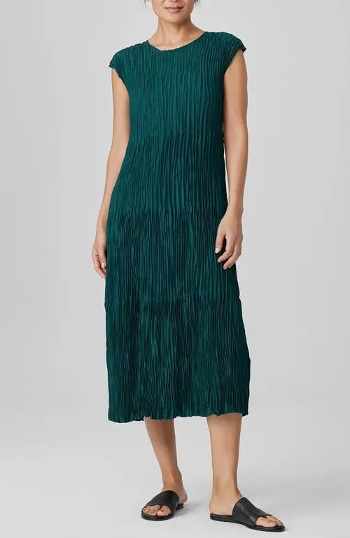 Eileen Fisher Pleated Tiered Silk Midi Dress