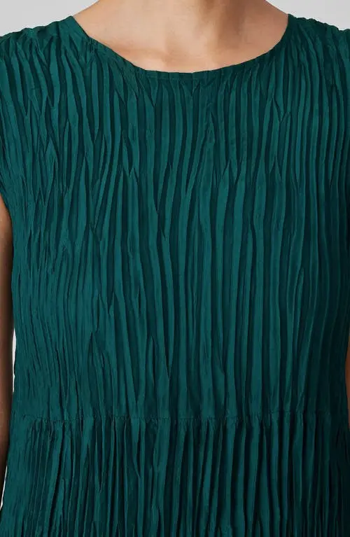 Eileen Fisher Pleated Tiered Silk Midi Dress In Aegean - 48% Off |  Editorialist