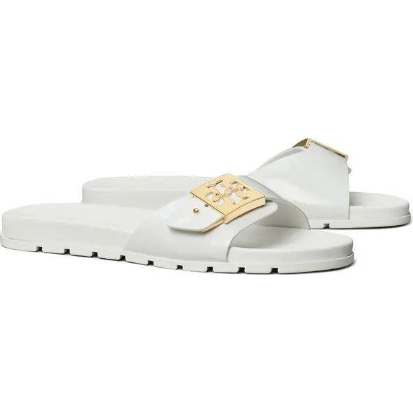 Tory Burch Buckle Slide Sandal - White/gold/white