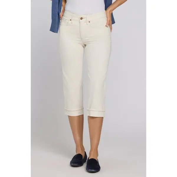 NYDJ Marilyn Stripe Cuffed Capri Jeans - Vintage White