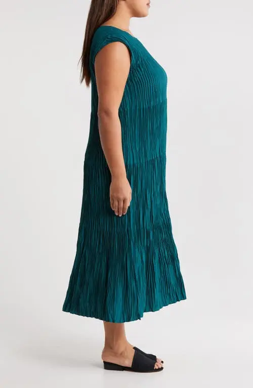 Eileen Fisher Tiered Pleated Silk Midi Dress In Aegean - 56% Off |  Editorialist
