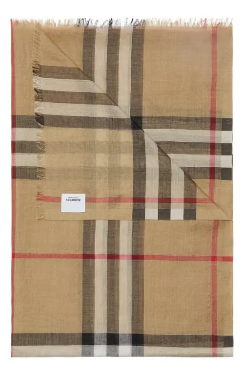 Burberry Giant Check Print Wool & Silk Scarf - Archive Beige