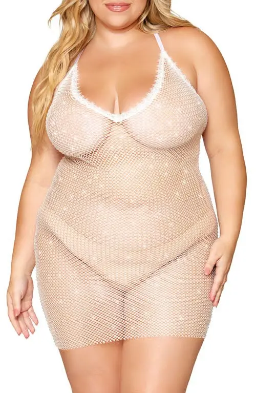 DREAMGIRL Rhinestone Fishnet Chemise - White