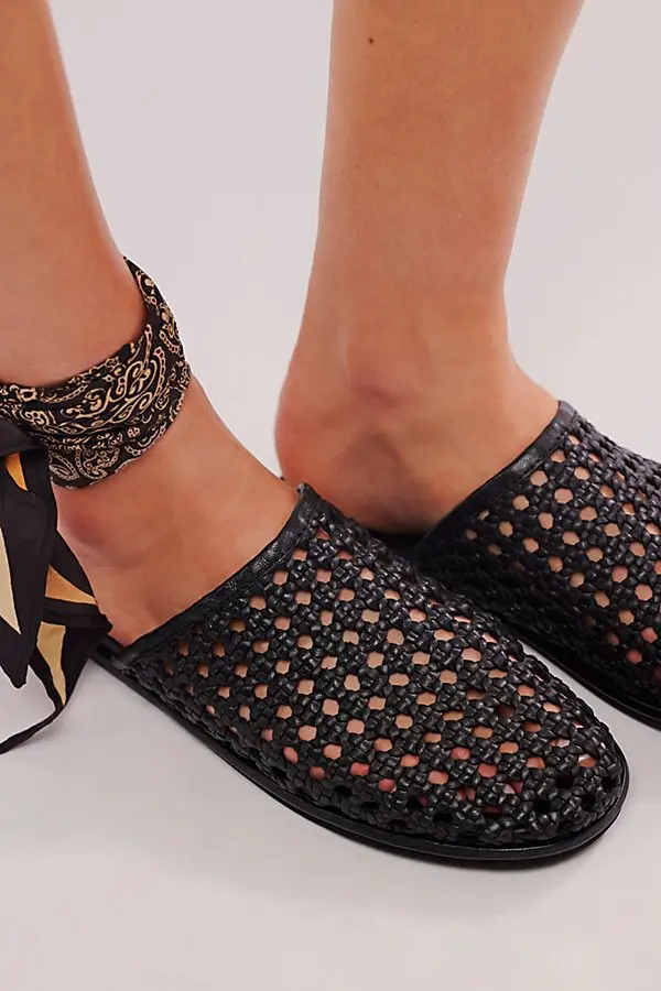 Free People Freya Woven Mule Flats - Black