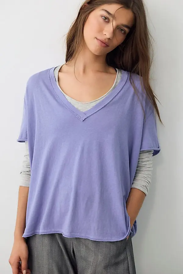 Free People We The Free Nina V-neck Tee - Lavender Fields