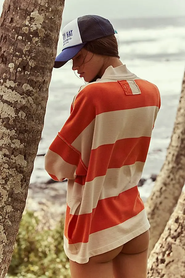 Free People We The Free Seaside Funnel Pullover - Orange Combo