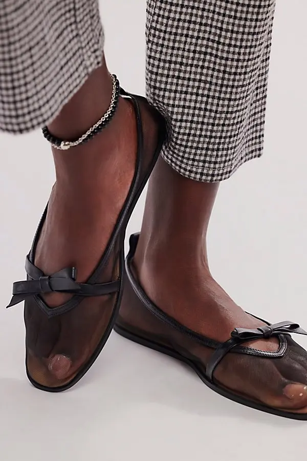 Free People Mesh Mania Bow Flats - Black Mesh