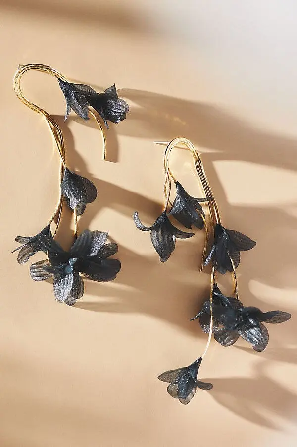 Anthropologie Flower Drop Earrings - Black