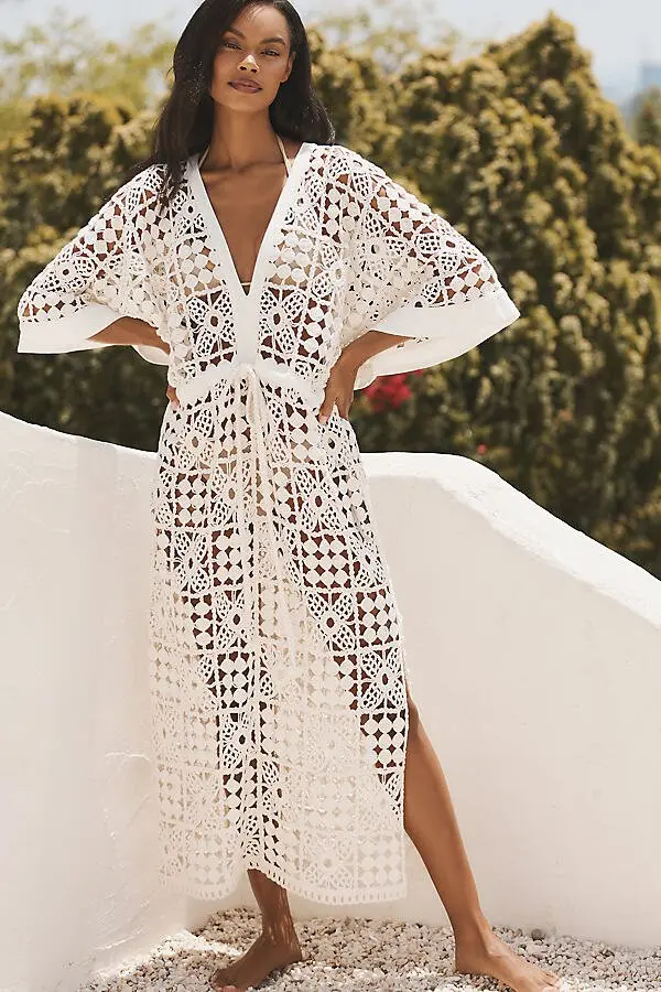 Anthropologie Crochet Tie-Waist Kaftan In White - 27% Off | Editorialist