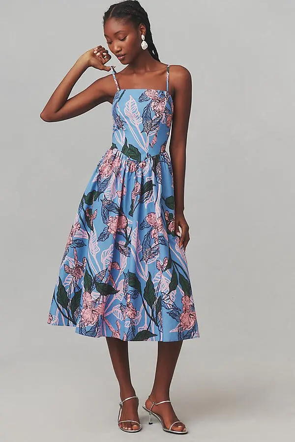 Hutch Sleeveless Drop-Waist Midi Dres In Blue - 43% Off | Editorialist