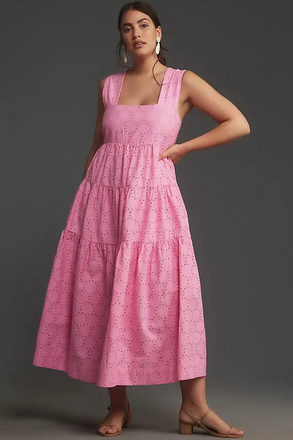 strapless open back dress Anthropologie Dot Floral Embroidered Midi Dress – White Chocolate Couture