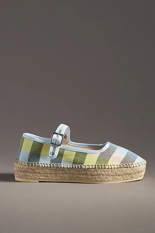Maeve Mary Jane Espadrille Flats - Blue Plaid