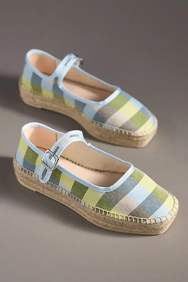 Maeve Mary Jane Espadrille Flats - Blue Plaid