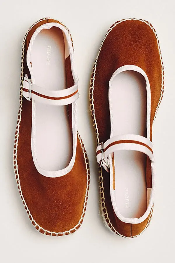 Maeve Mary Jane Espadrille Flats - Brown Suede
