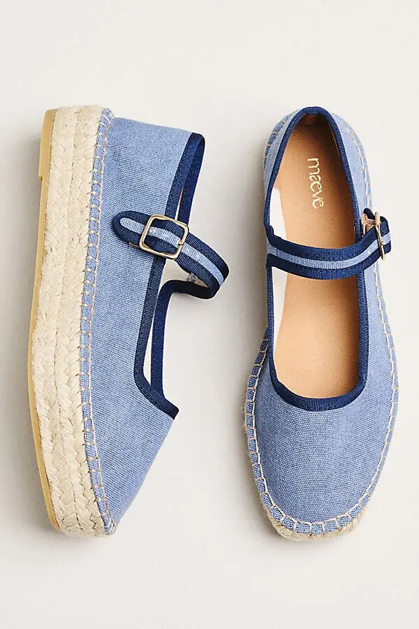 Maeve Mary Jane Espadrille Flats - Dark Denim