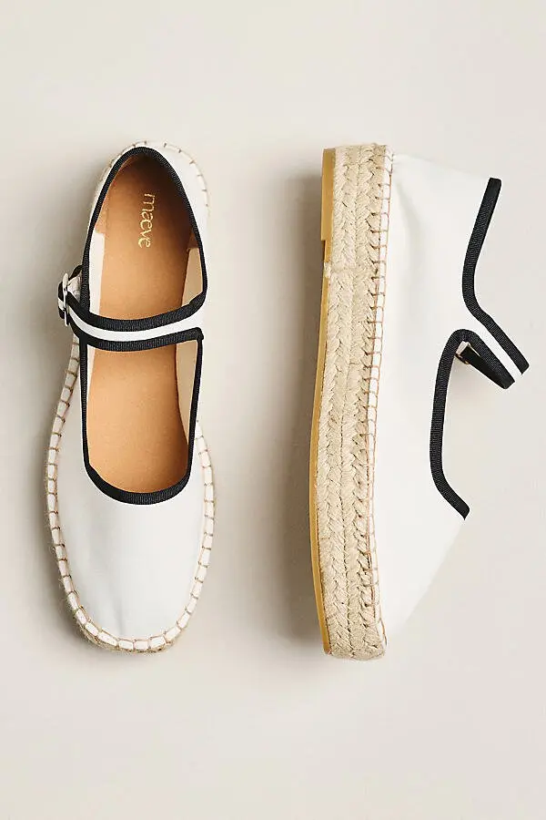 Maeve Mary Jane Espadrille Flats - Powder White