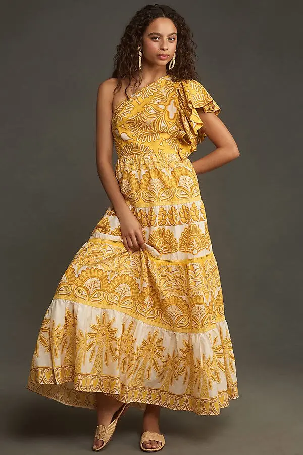 knee length dresses for ladies Beige Multi Floral Tapestry Strapless Midi Dress - All Dresses