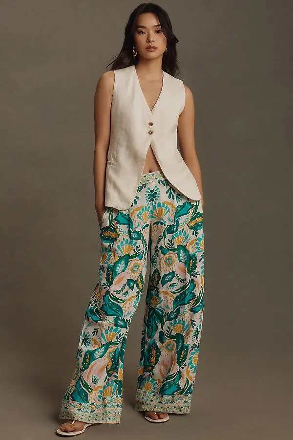 RANNA GILL Floral Wide-leg Pull-on Pants