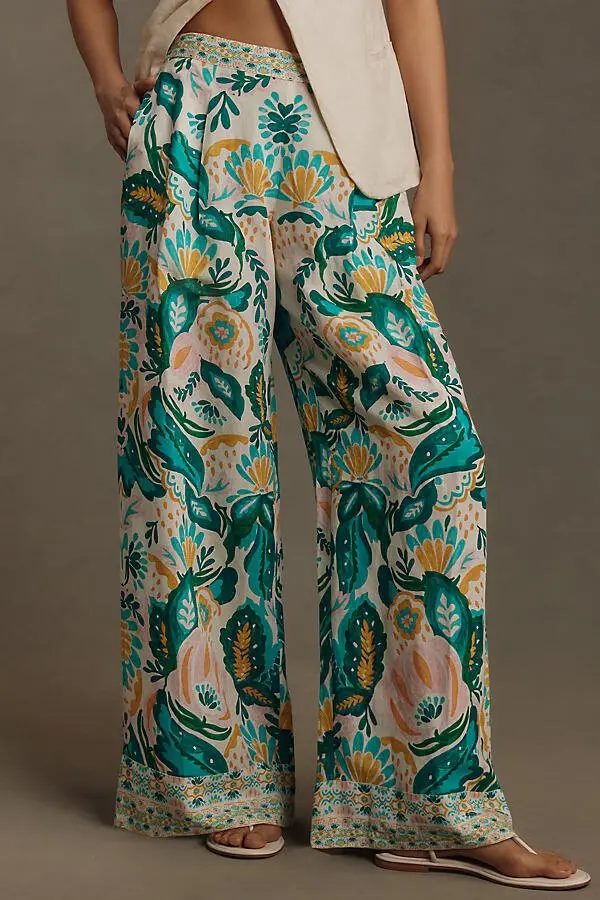 RANNA GILL Floral Wide-leg Pull-on Pants