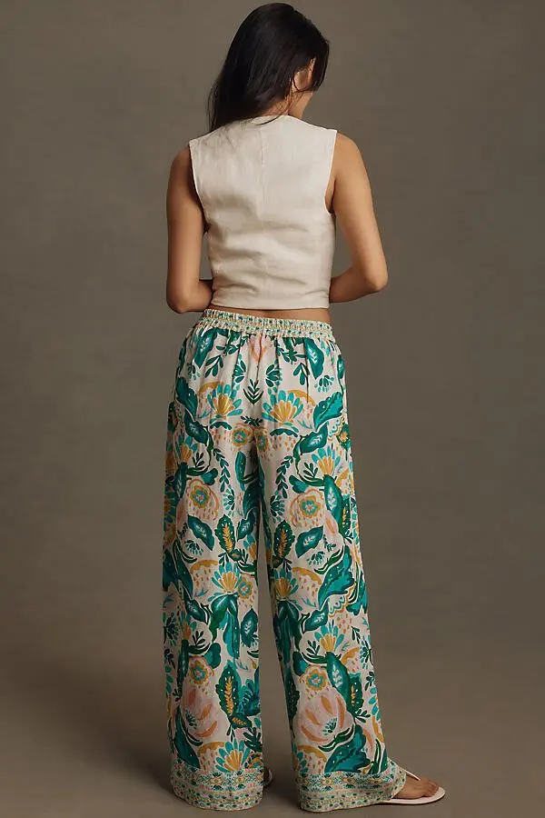 RANNA GILL Floral Wide-leg Pull-on Pants