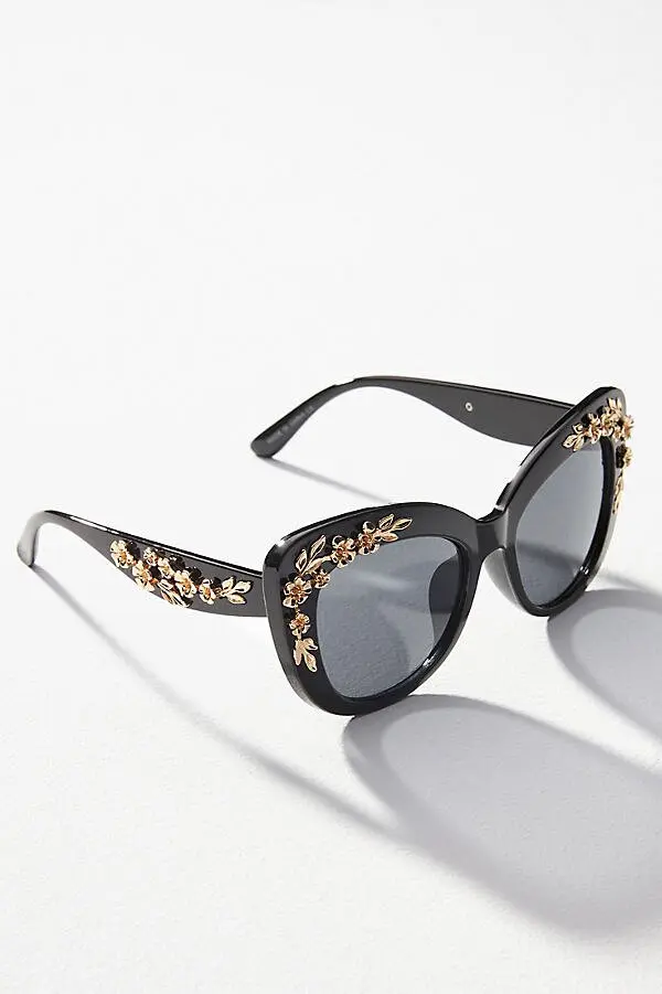 New! Anthropologie Black Floral Trim Sunglasses NWOT Anthropologie Sunglasses for Women for sale | eBay main image 4