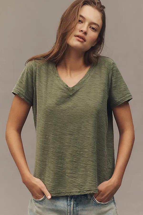 PILCRO The Bennie Cotton-slub V-neck Tee - Moss