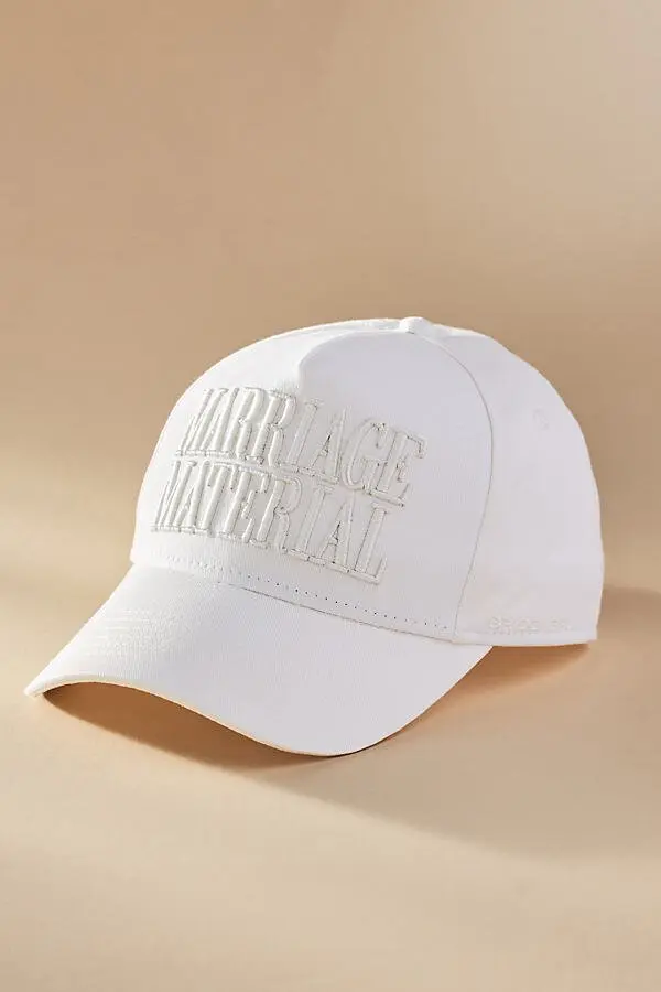 BRIDEMERCH Marriage Material Baseball Cap - White