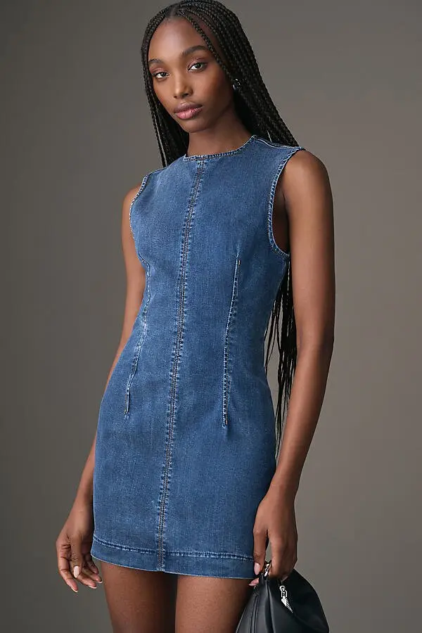 kendi denim midi dress Reformation Full Skirt Denim Dress Shoulder Straps Optional Reformation Kendi Denim Midi Dress