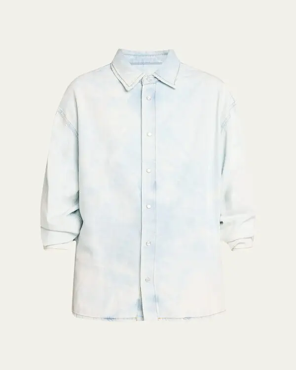 DARKPARK Keanu Ruched Denim Shirt - Ice Blue