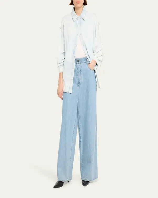 DARKPARK Keanu Ruched Denim Shirt - Ice Blue