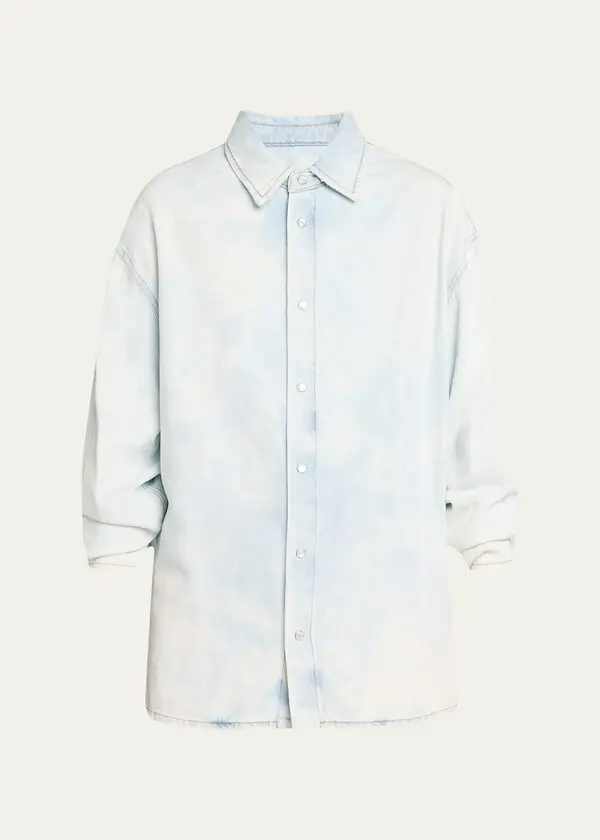 DARKPARK Keanu Ruched Denim Shirt - Ice Blue
