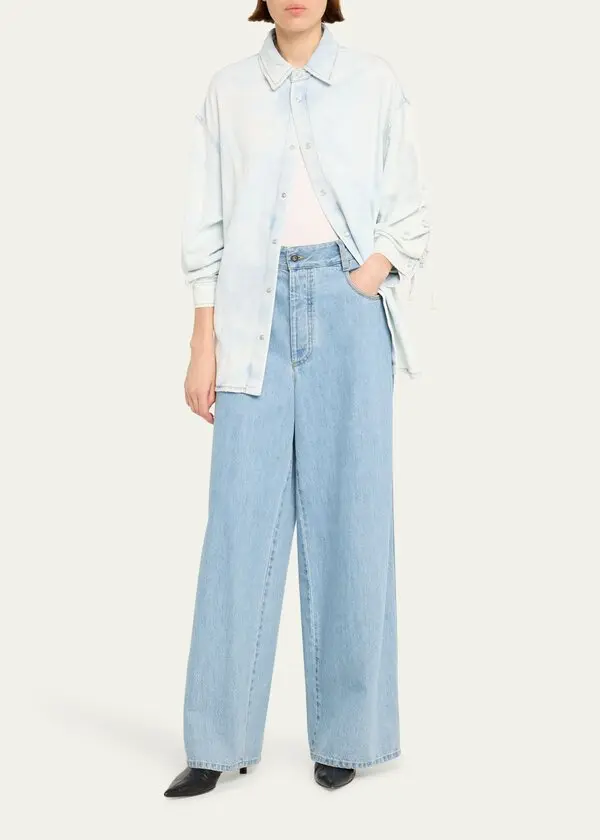 DARKPARK Keanu Ruched Denim Shirt - Ice Blue