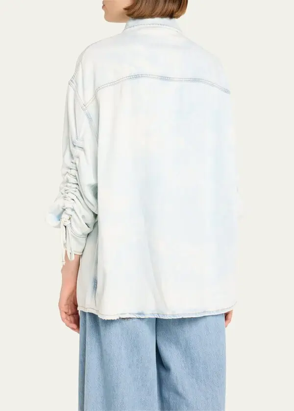 DARKPARK Keanu Ruched Denim Shirt - Ice Blue