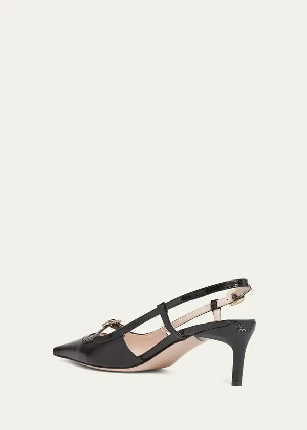 Roger Vivier Mixed Leather Mini Buckle Slingback Pumps
