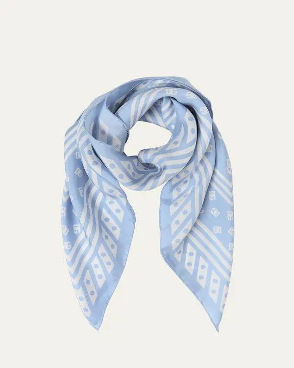 Dolce & Gabbana Polka-dot Dg Monogram Silk Twill Square Scarf - Blue