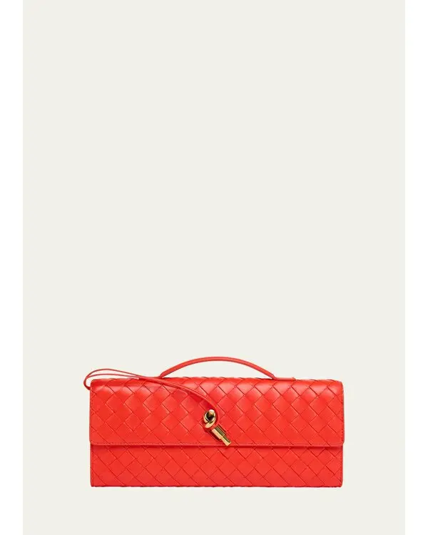 Bottega Veneta Long Andiamo Intrecciato Leather Clutch - Cherry Tomato