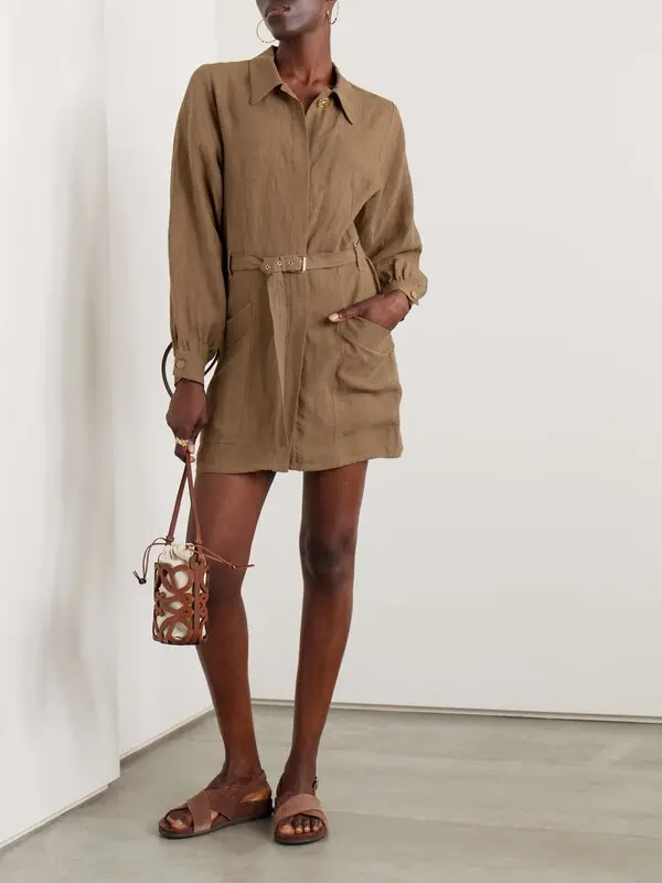 Le Kasha Awland Belted Linen Mini Dress