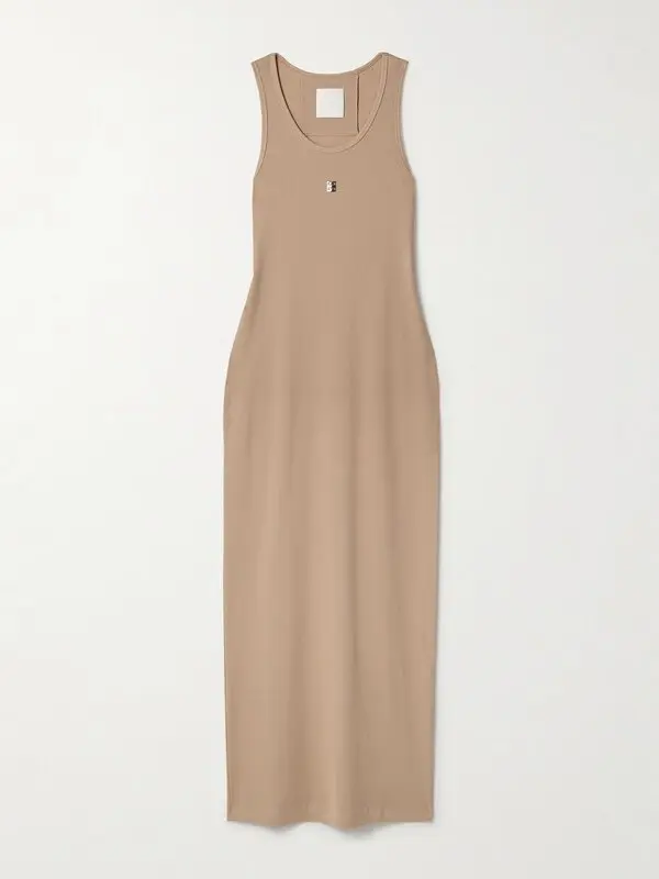 Givenchy Embellished Ribbed Stretch-cotton Midi Dress - Neutrals