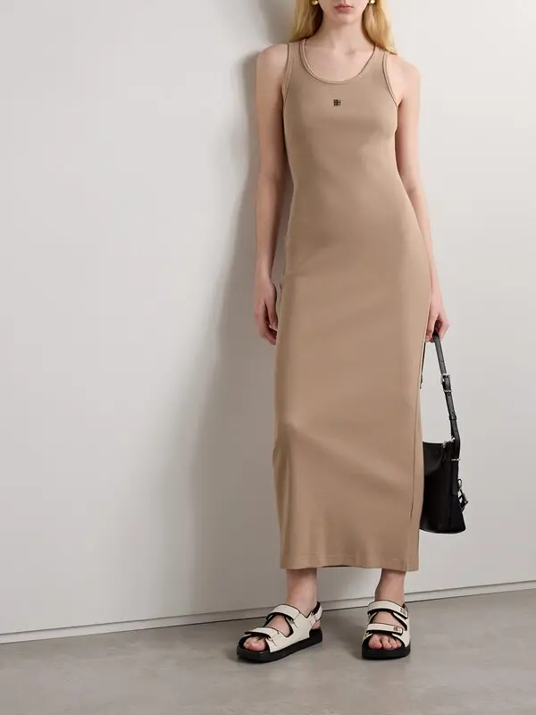 Givenchy Embellished Ribbed Stretch-cotton Midi Dress - Neutrals