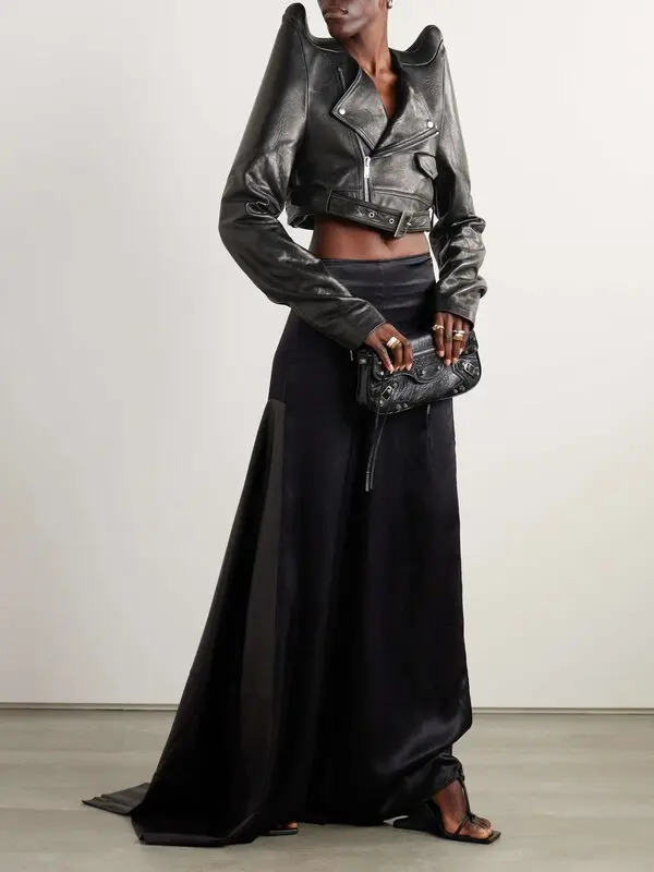 Rick Owens Tec Micro Cropped Belted Leather Biker Jacket In Black